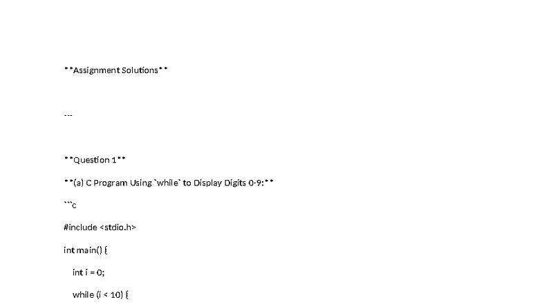 C Programming Assignment Solution: Display Digits & Average Calculation ...