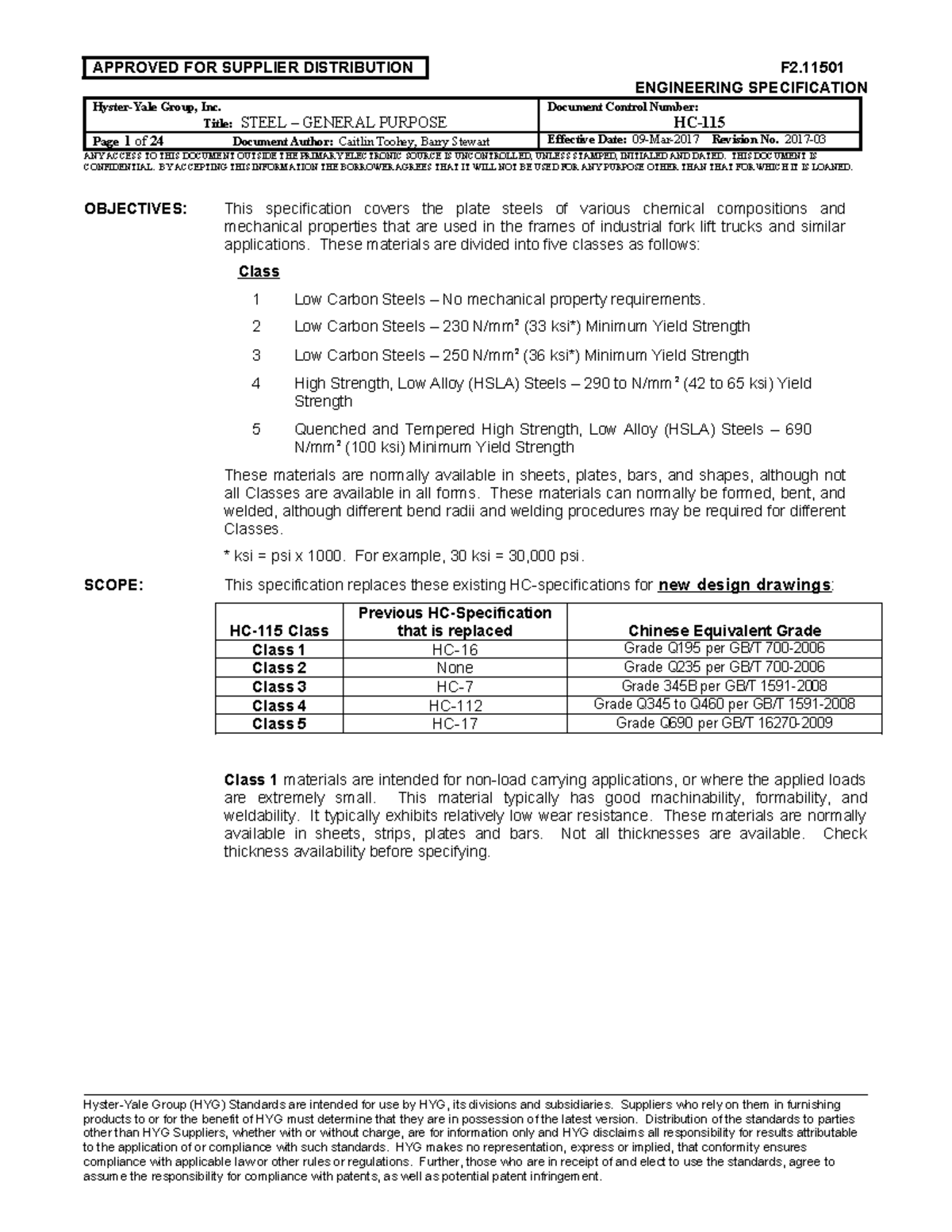 HC-115 Engineering Specification for General Purpose Steel - Studocu