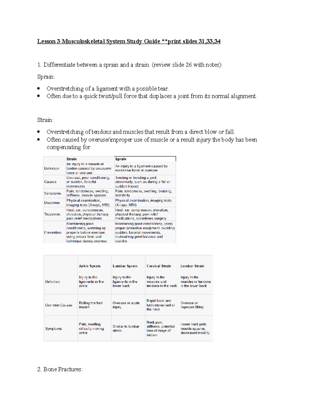 Musculoskeletal System Lesson 3 Study Guide and Key Notes - Studocu