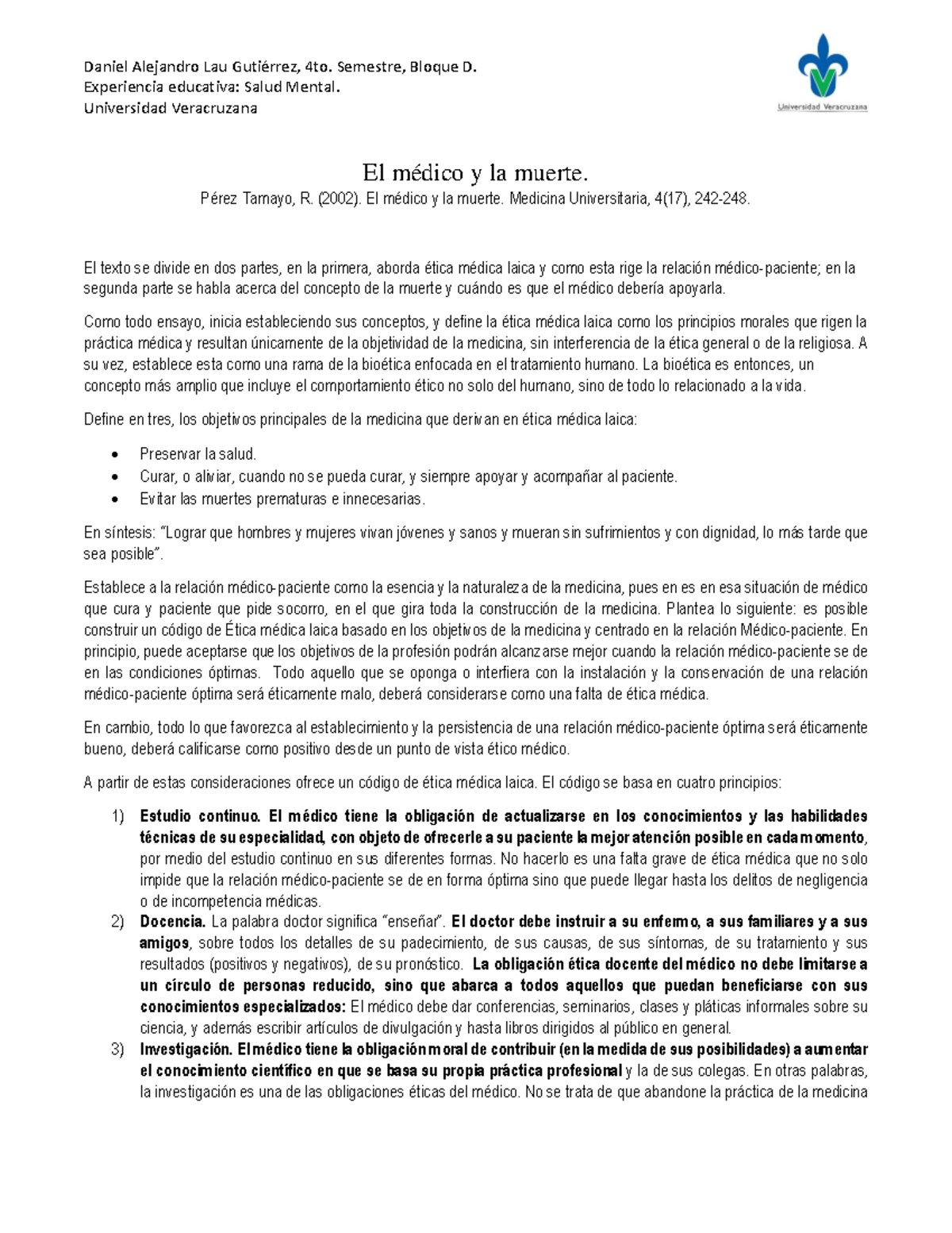 El médico y la muerte-Análisis - Daniel Alejandro Lau Gutiérrez, 4to ...