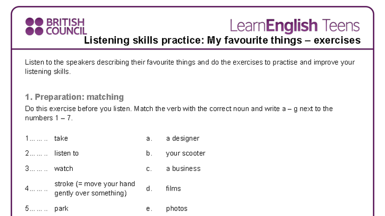 Listening Skills Practice: My Favourite Things Exercises - Studocu