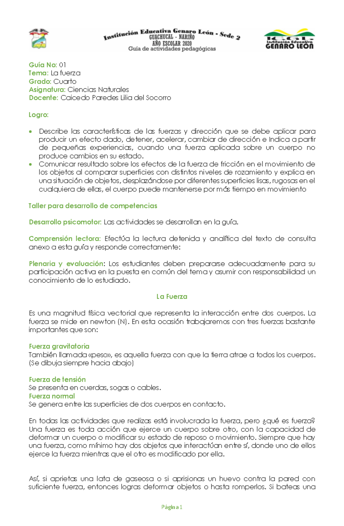 Hojas De Trabajo De Fuerza Y Movimiento De Cuarto Grado Descargables