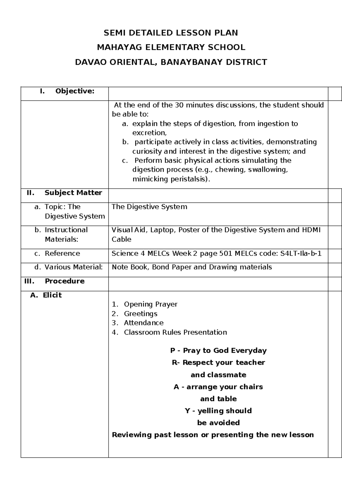 Lesson Plan 7Es Science - SEMI DETAILED LESSON PLAN MAHAYAG ELEMENTARY ...
