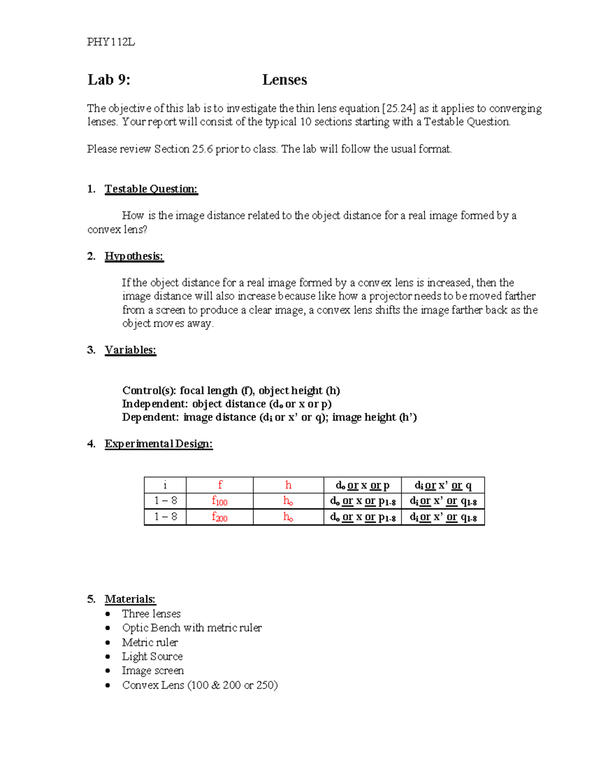 Lab 9 report: Investigating lenses in PHY112L - Studocu