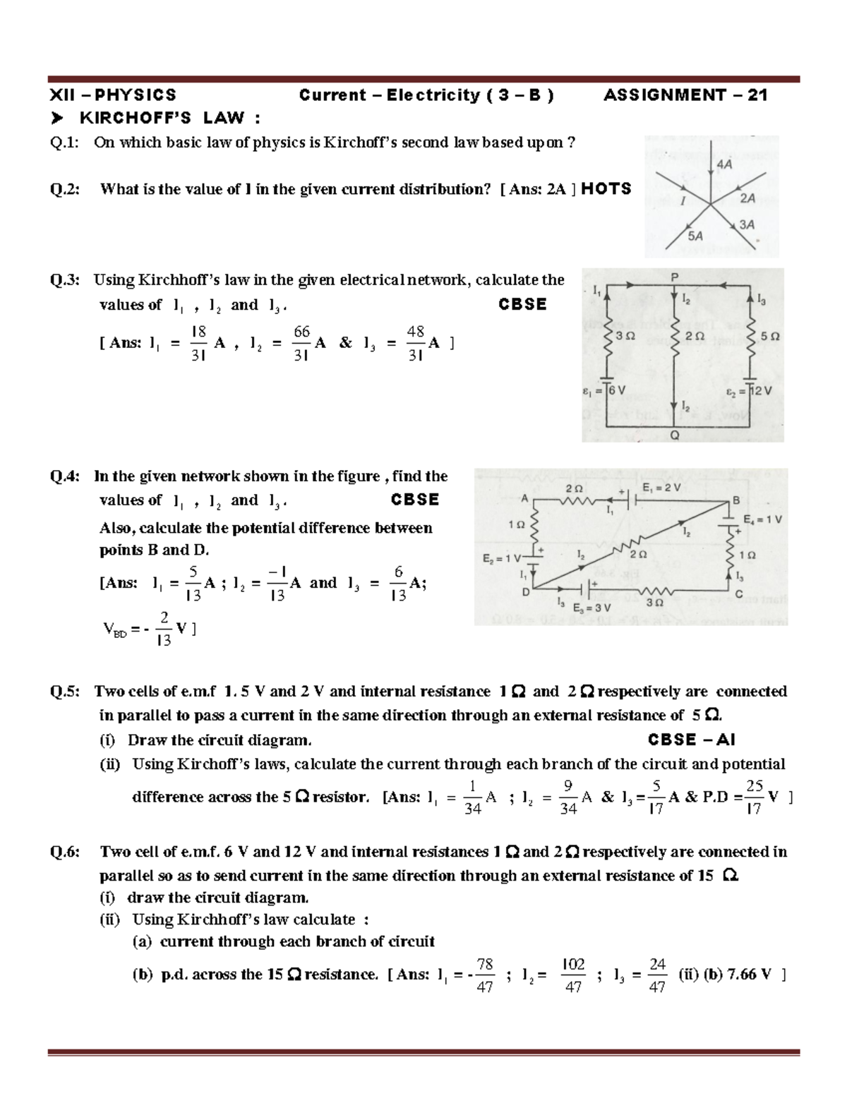XII PHYSICS Current Electricity Assignments (21-30) - RHPS 2025 - Studocu
