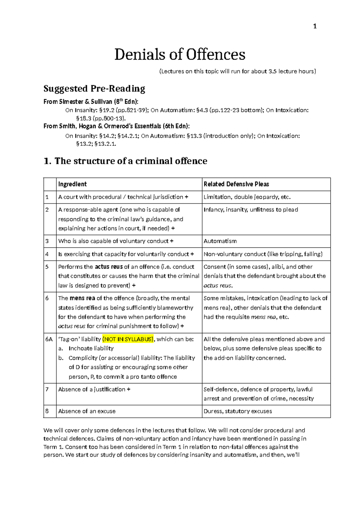 Denials of Offences (Criminal Law) - Lecture Notes & Key Concepts - Studocu