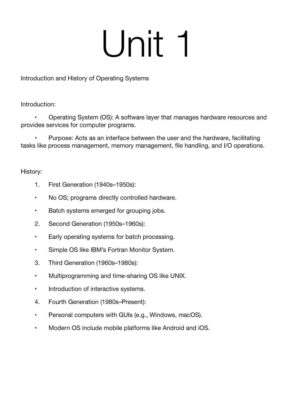 OS - Short Notes on Operating Systems (Unit 1 to 4) - Studocu