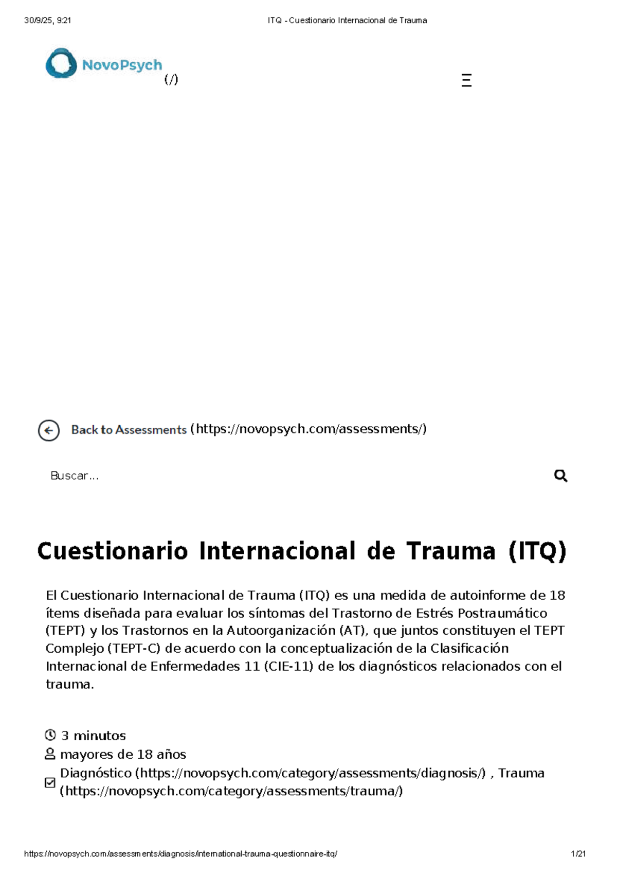 ITQ 9:21 Cuestionario Internacional de Trauma: Evaluación y Puntuación ...