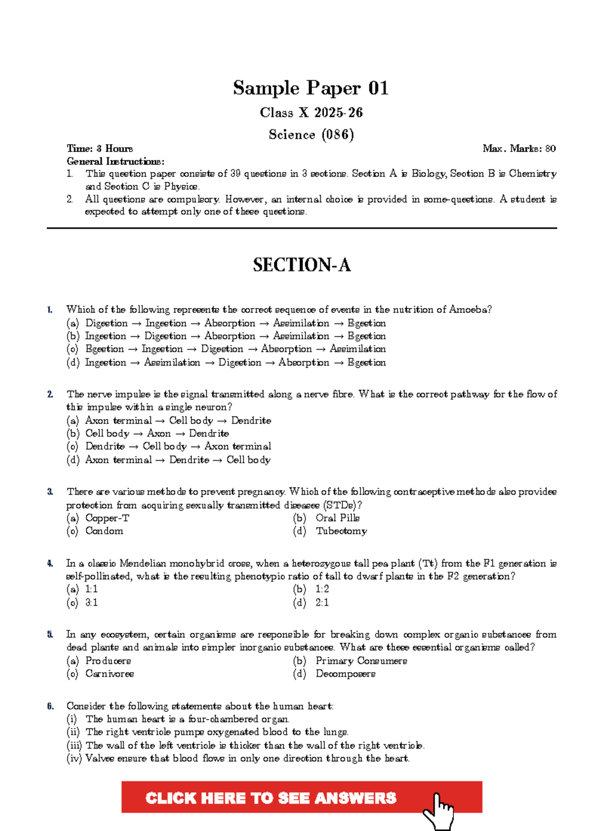 Sample Paper 01 Class X Science (086) - Revision Notes - Studocu