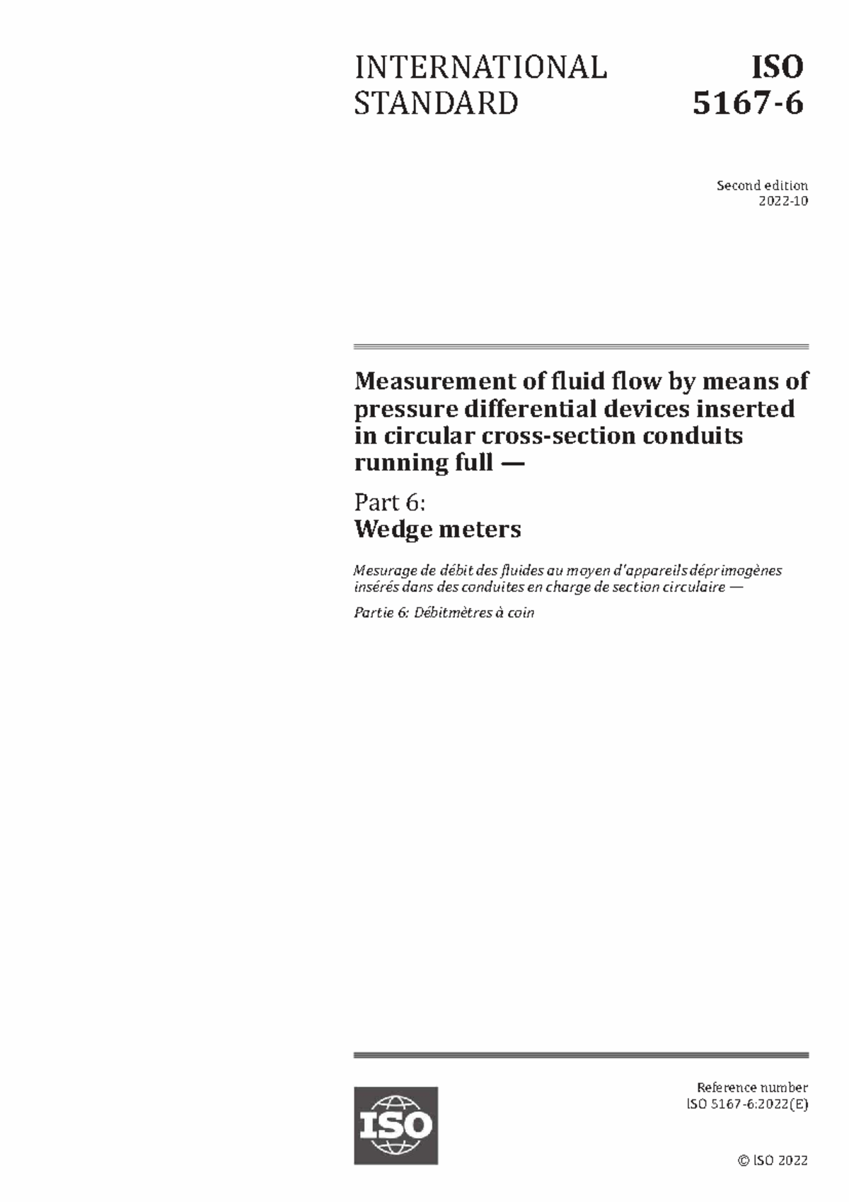 ISO 5167:2022 Measurement of Fluid Flow Using Wedge Meters - Studocu