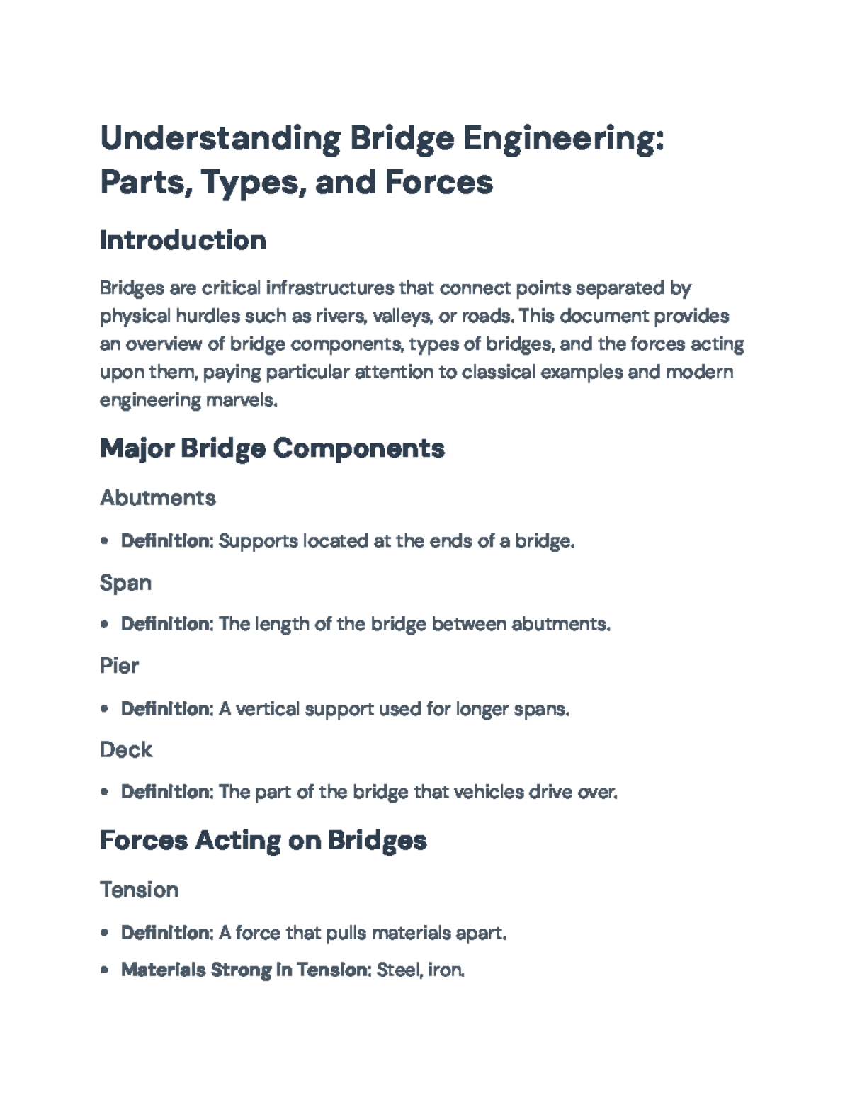 Bridge Engineering Overview: Components, Types & Forces Explained - Understanding Bridge - Studocu