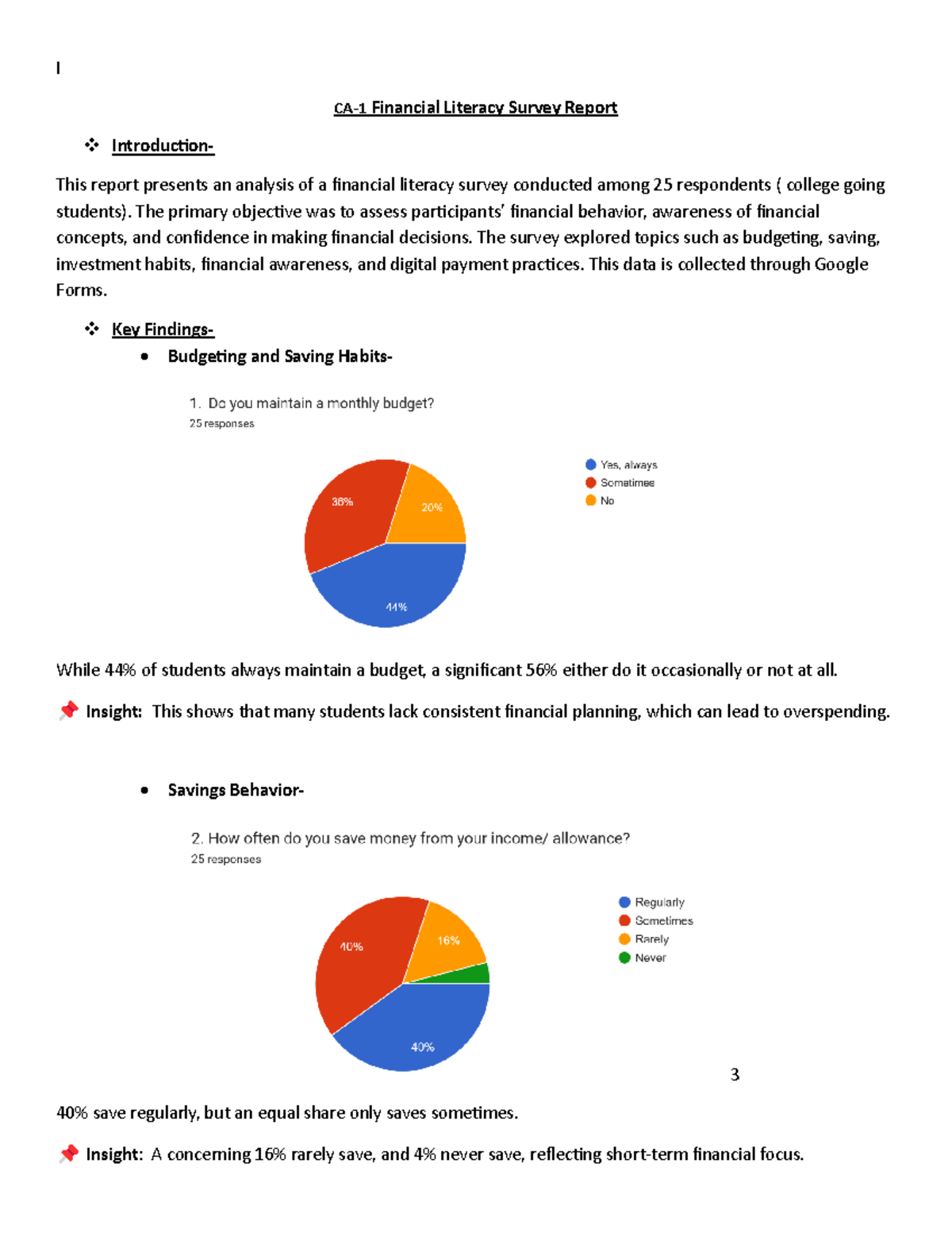 Financial Literacy Survey Report: Insights & Recommendations (CA 1 ...