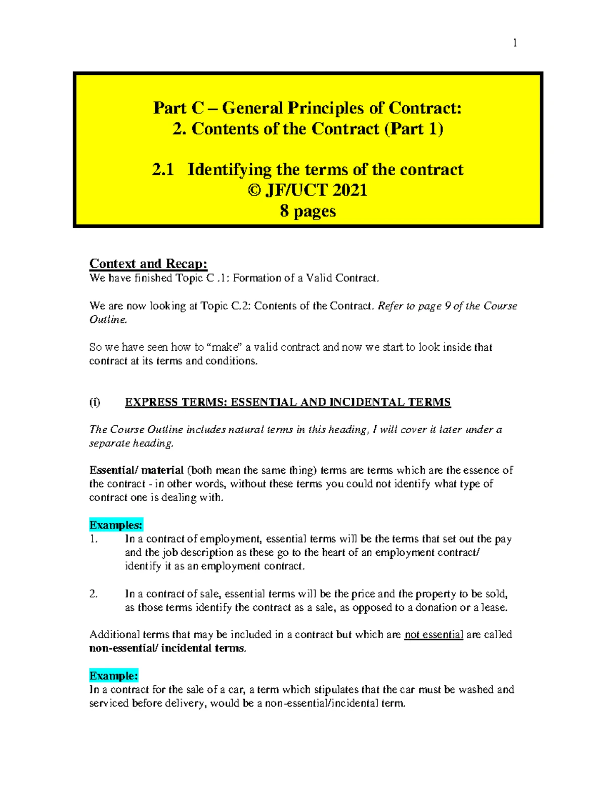 Credit Agreements - NCA - Section 3: Credit Agreements The NCA is the ...