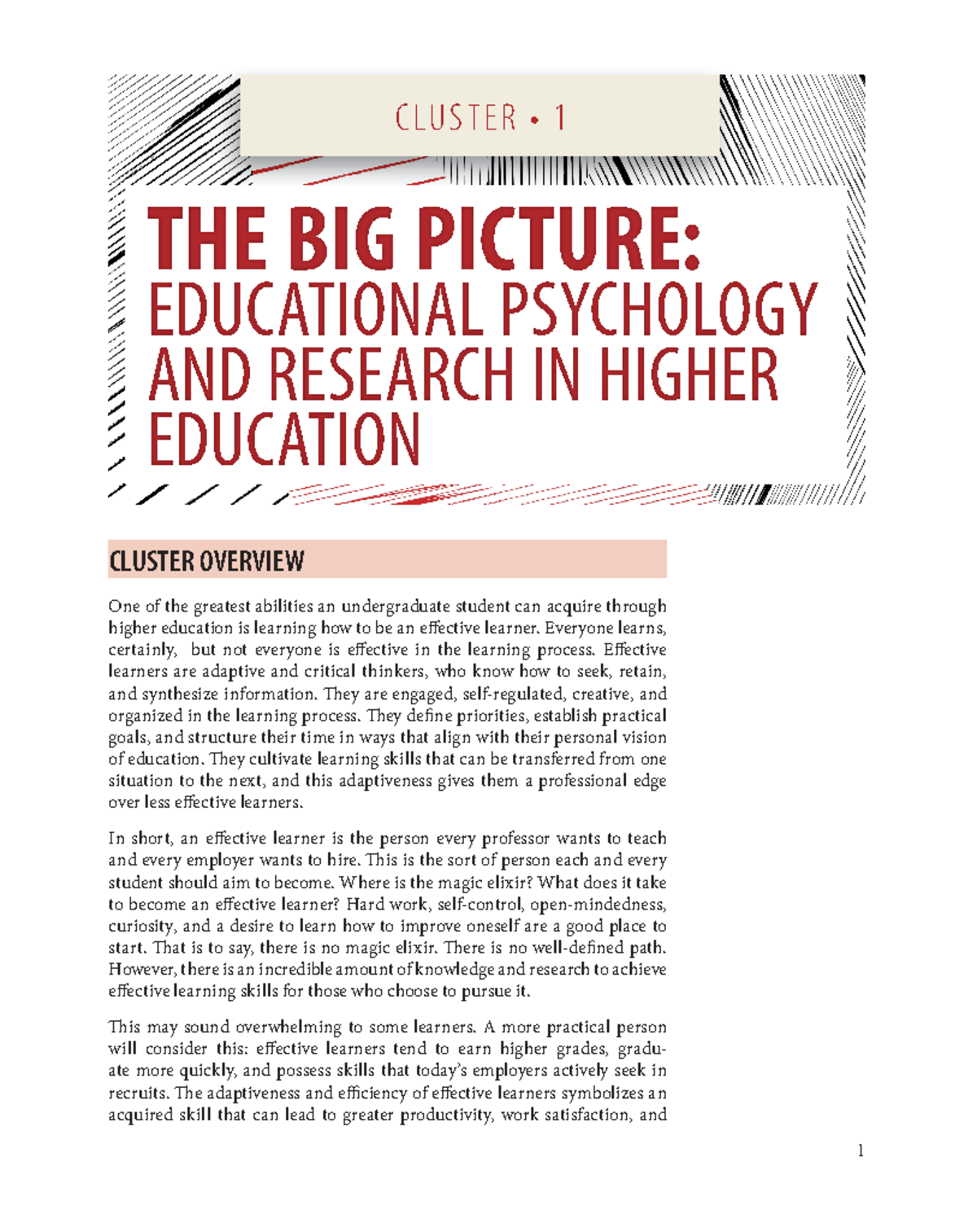 UNIV101 - Cluster 1 Reading - THE BIG PICTURE:THE BIG PICTURE:THE BIG ...