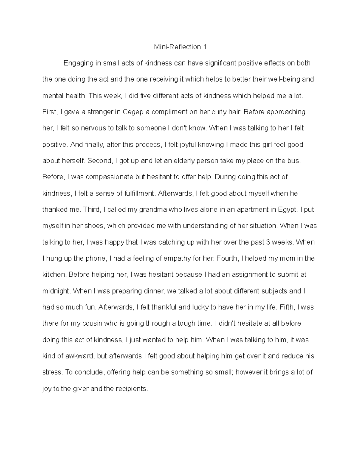 ENG 101: Acts of Kindness and Their Positive Impact on Mental Health ...