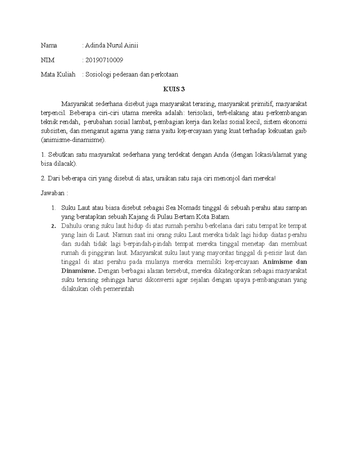 KUIS 3 Sosiologi: Ciri dan Contoh Masyarakat Sederhana di Indonesia ...