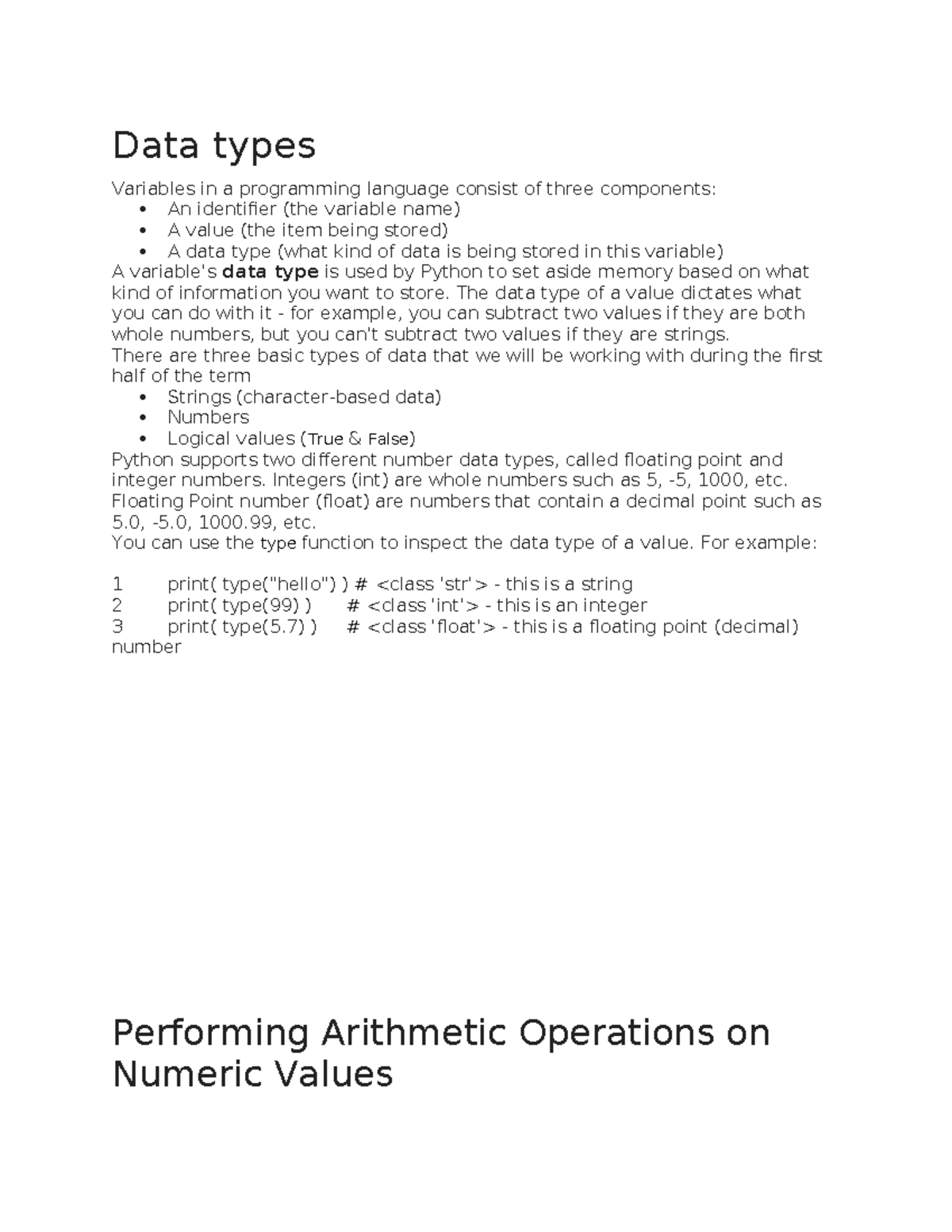 Python Programming Basics: Data Types, Operators & Functions - Studocu