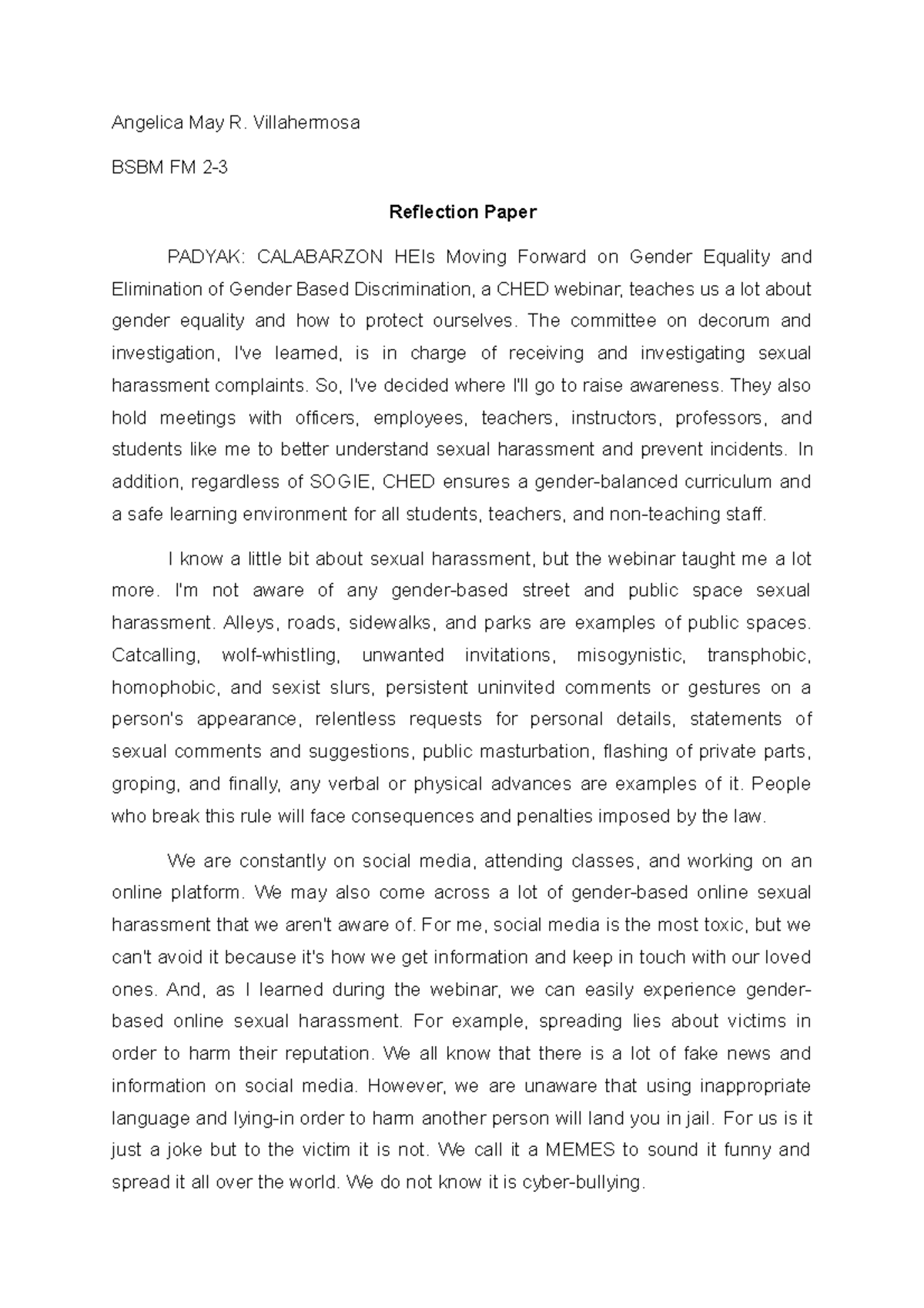 gender development (GAD) importance Reflection Paper - Society And ... gender development (GAD) importance Reflection Paper - Society And ...