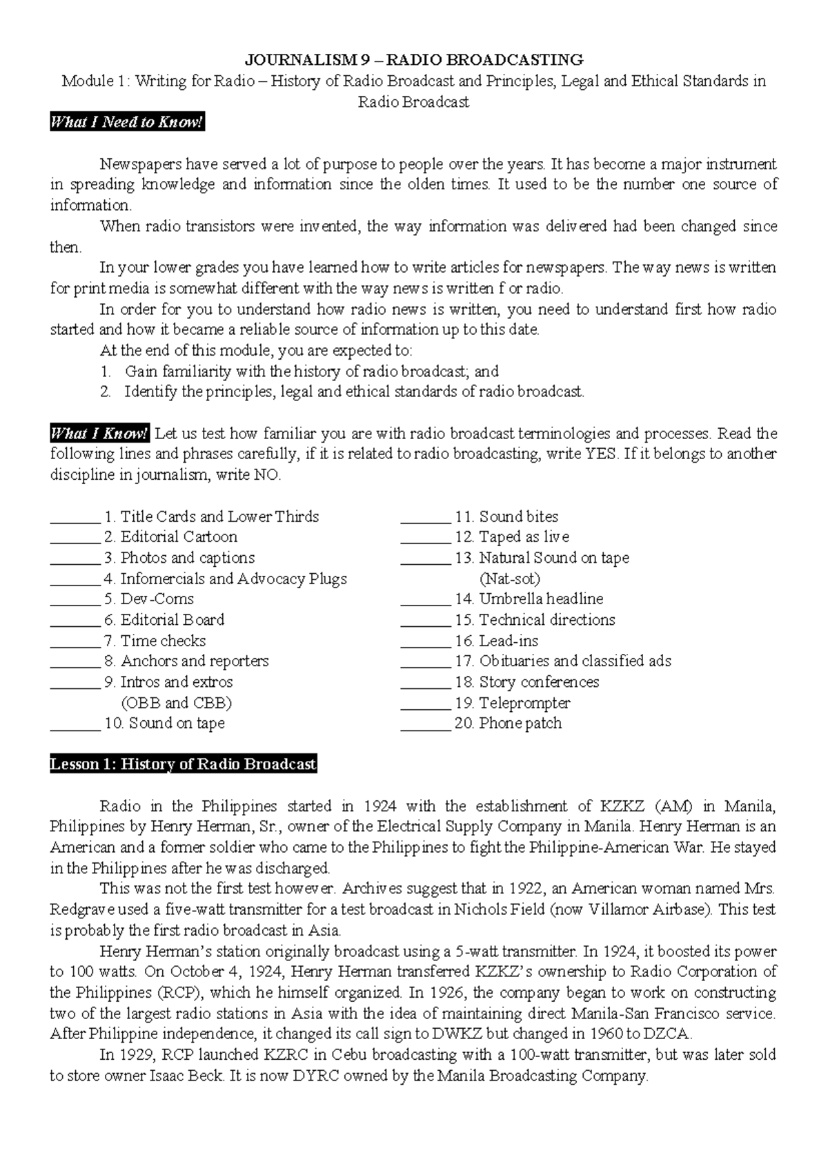 Journalism 9 Module 1: Writing for Radio - History & Ethics Overview ...