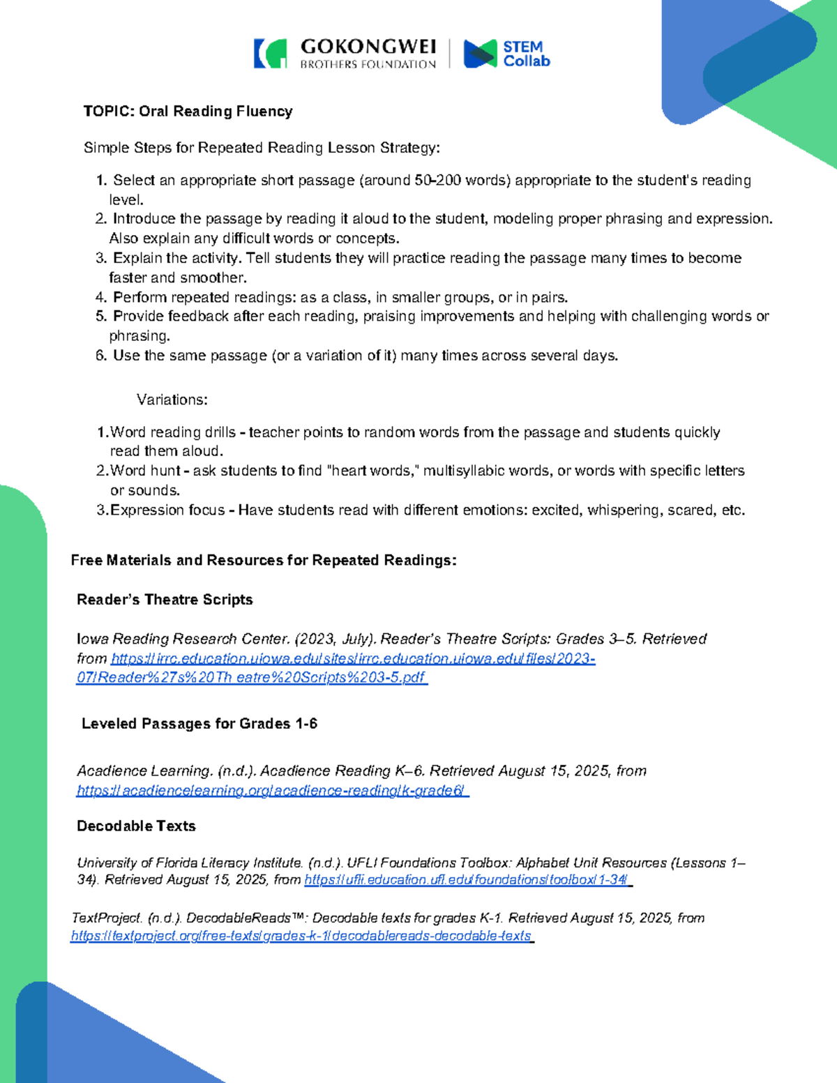 2025S4E2 Oral Reading Fluency: Repeated Reading Strategies - Studocu