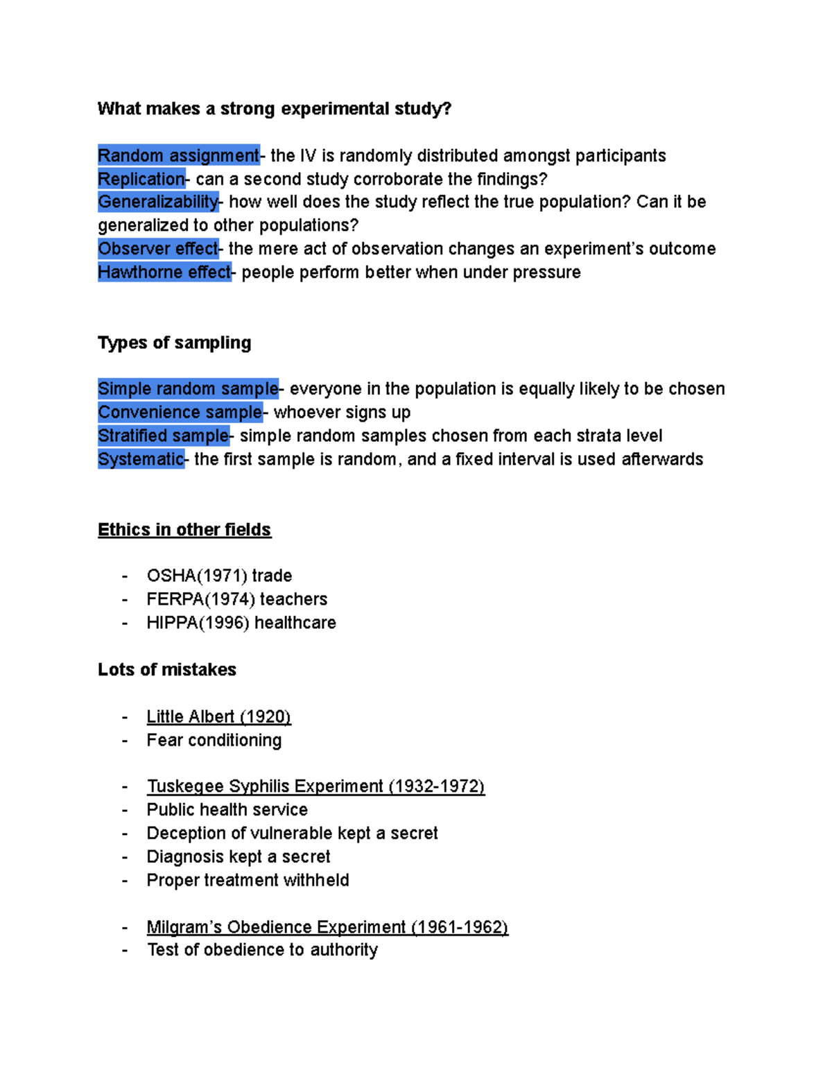 Psychology Research Methods & Ethics Overview - PSYCH 101 - Studocu