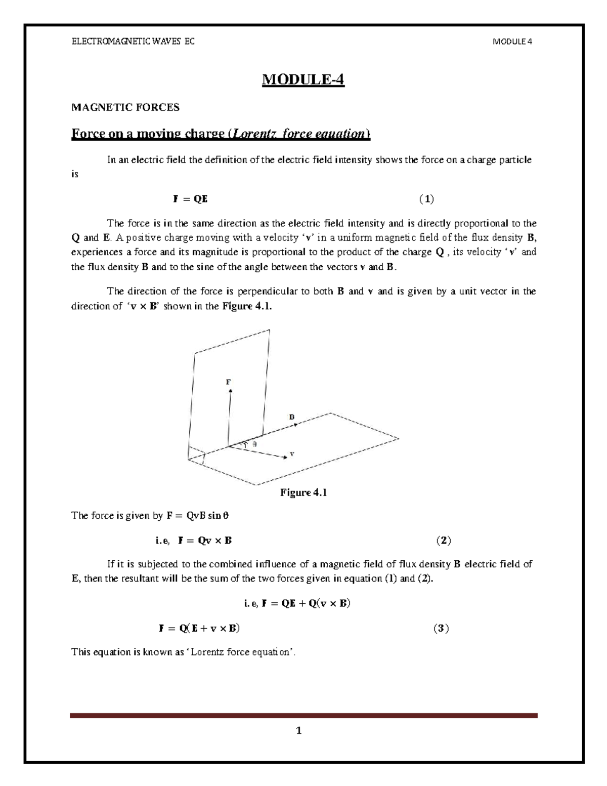 Electromagnetic Waves EC Module 4: Magnetic Forces and Lorentz Equation ...