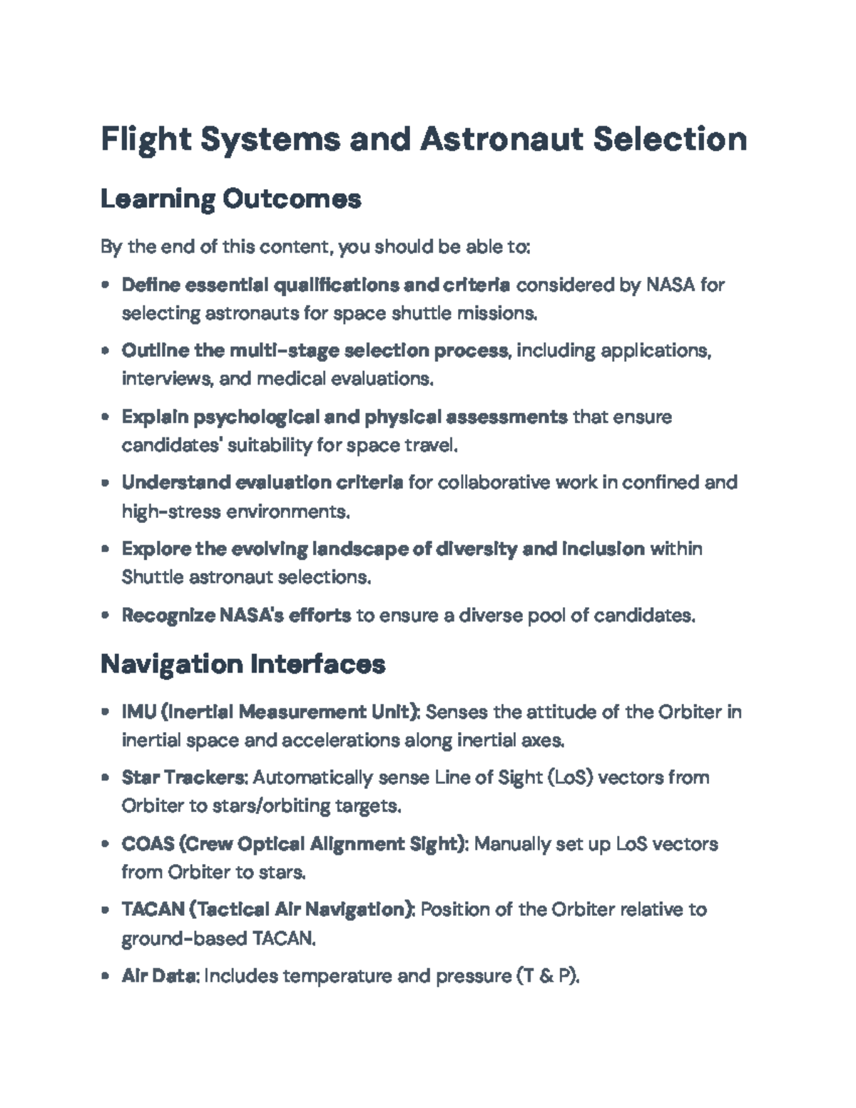 NASA Flight Systems and Astronaut Selection Process Overview - Flight ...