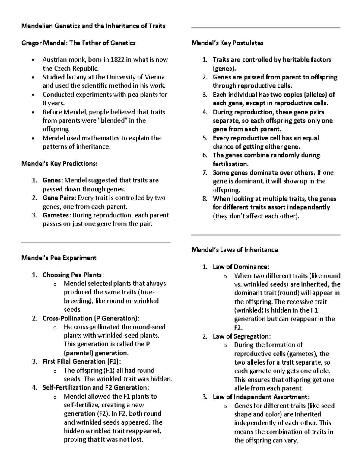 Mendelian Genetics and the Inheritance of Traits - Studied botany at ...