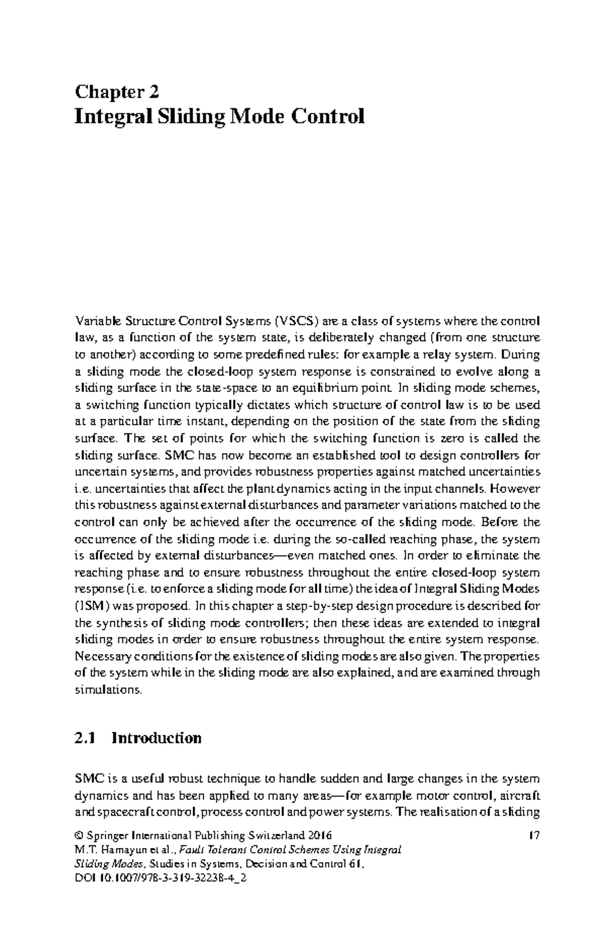 Chapter 2: Integral Sliding Mode Control (ISMC) Explained - Studeersnel