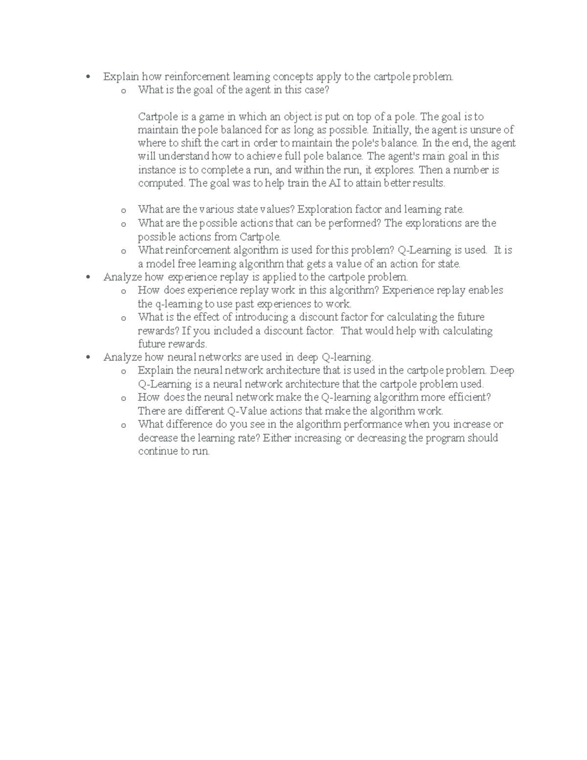 CS 370 Assignment 5: Analyzing Reinforcement Learning in Cartpole - Studocu