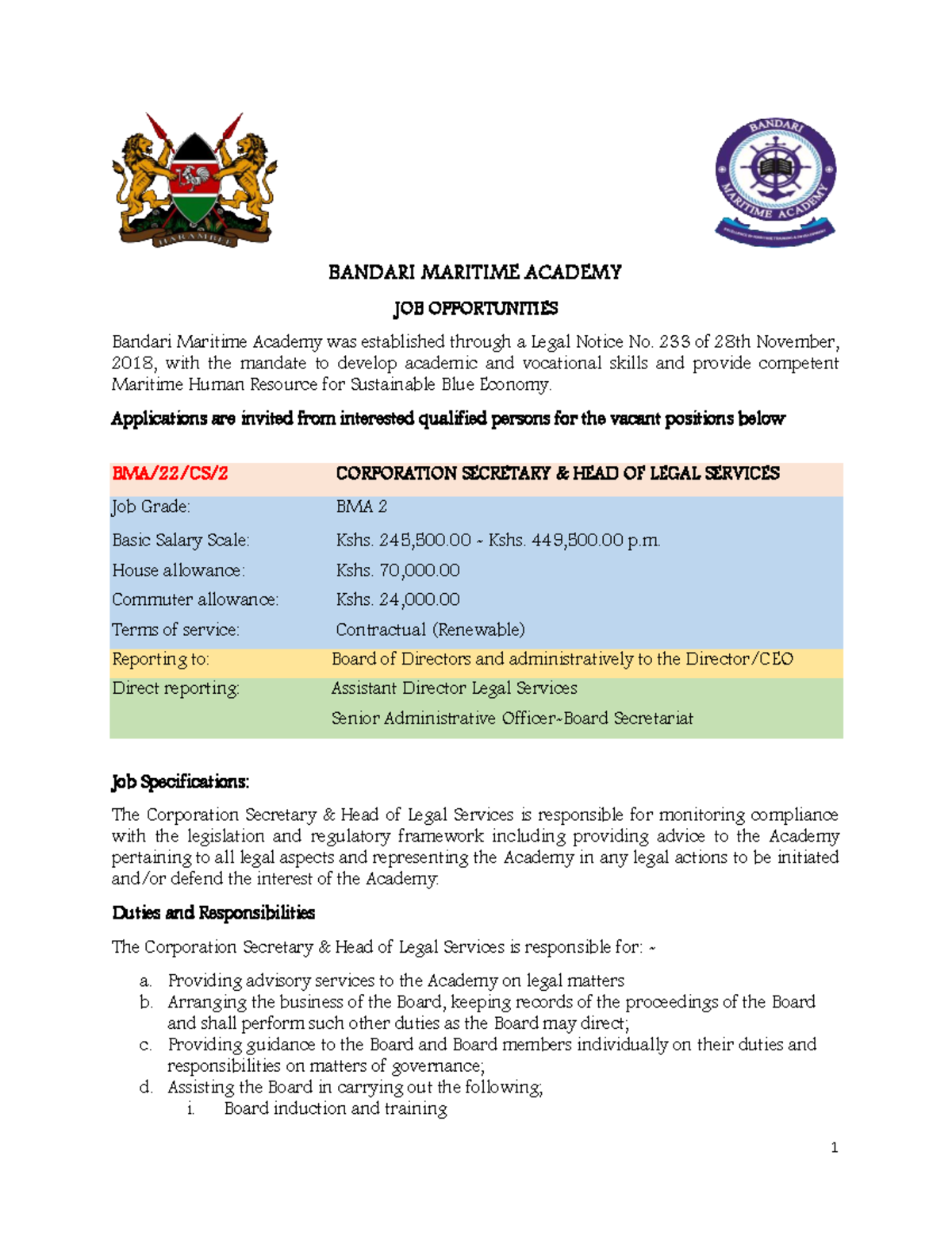 BMA Job Advert: Opportunities for Key Positions at Bandari Maritime ...