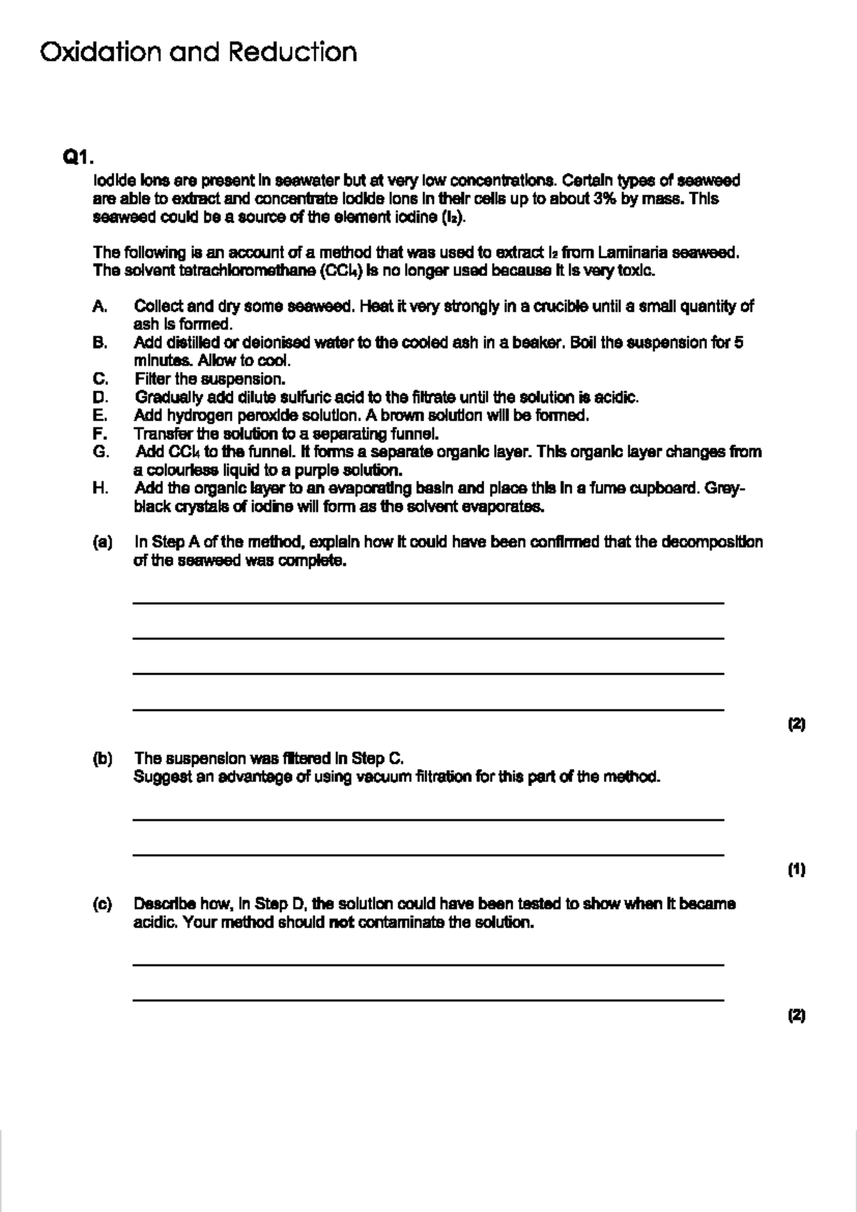 Oxidation and Reduction Q1-Q5 Study Guide (Chemistry) - Studocu