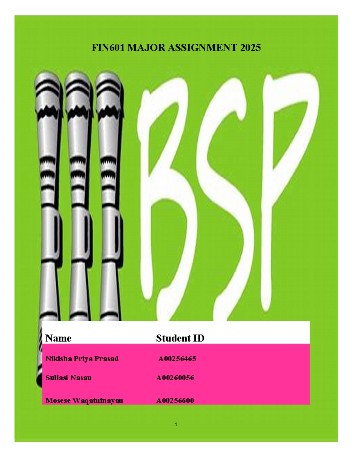 FIN601 Major Assignment: Analysis of Bank of the South Pacific (BSP) - Studocu