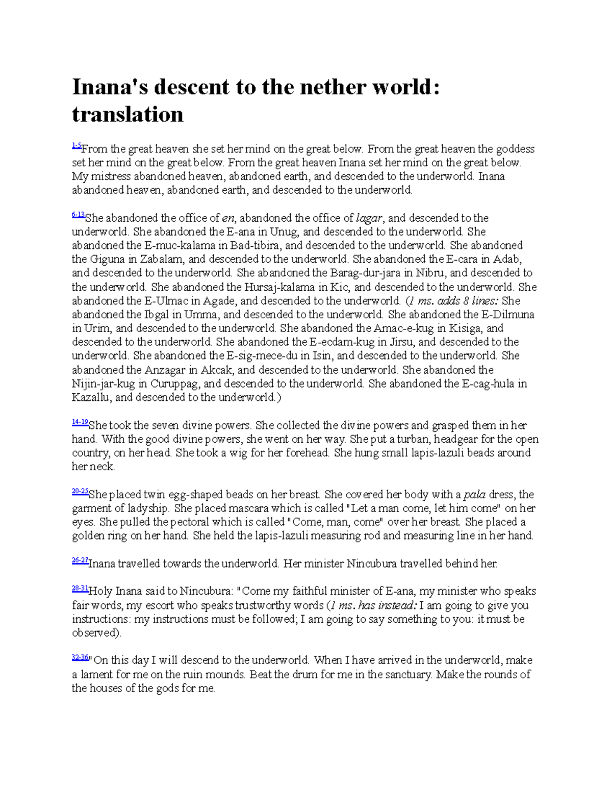 Inanna's Descent to the Underworld: A Comprehensive Analysis - Studocu