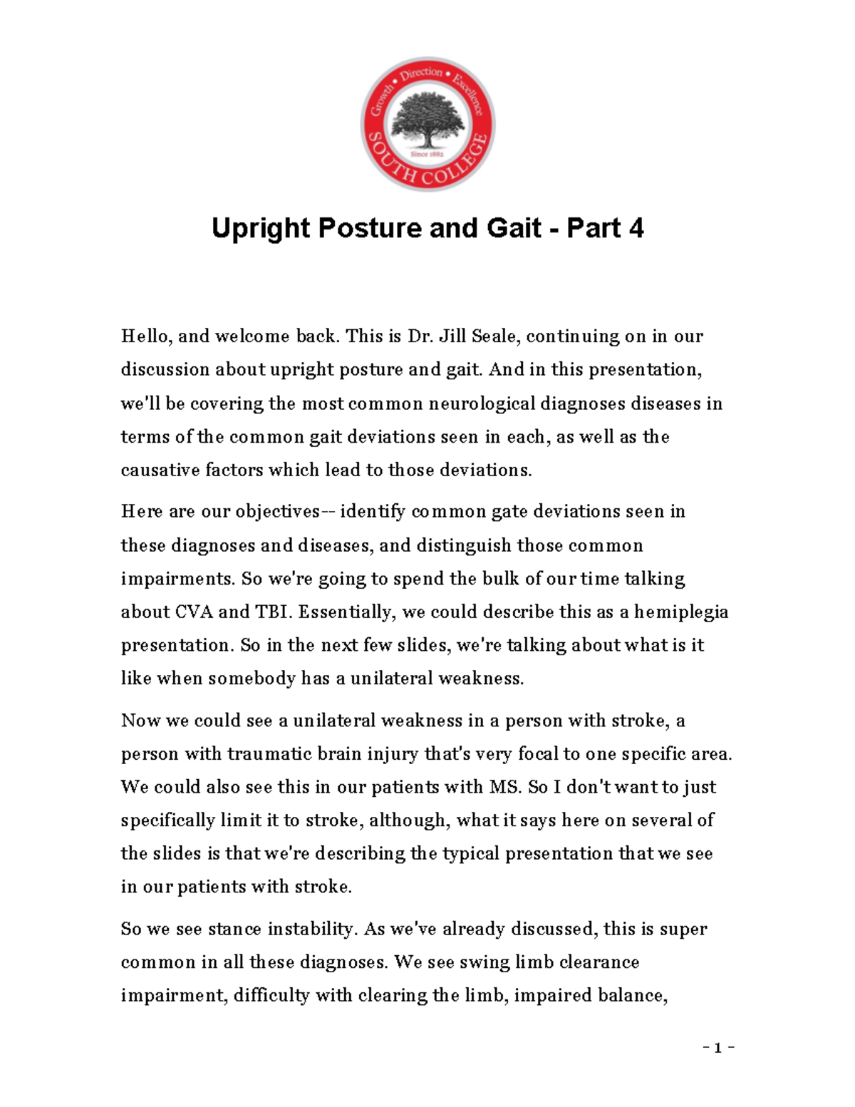 Upright Posture and Gait Analysis: Common Deviations in CVA & TBI - Studocu