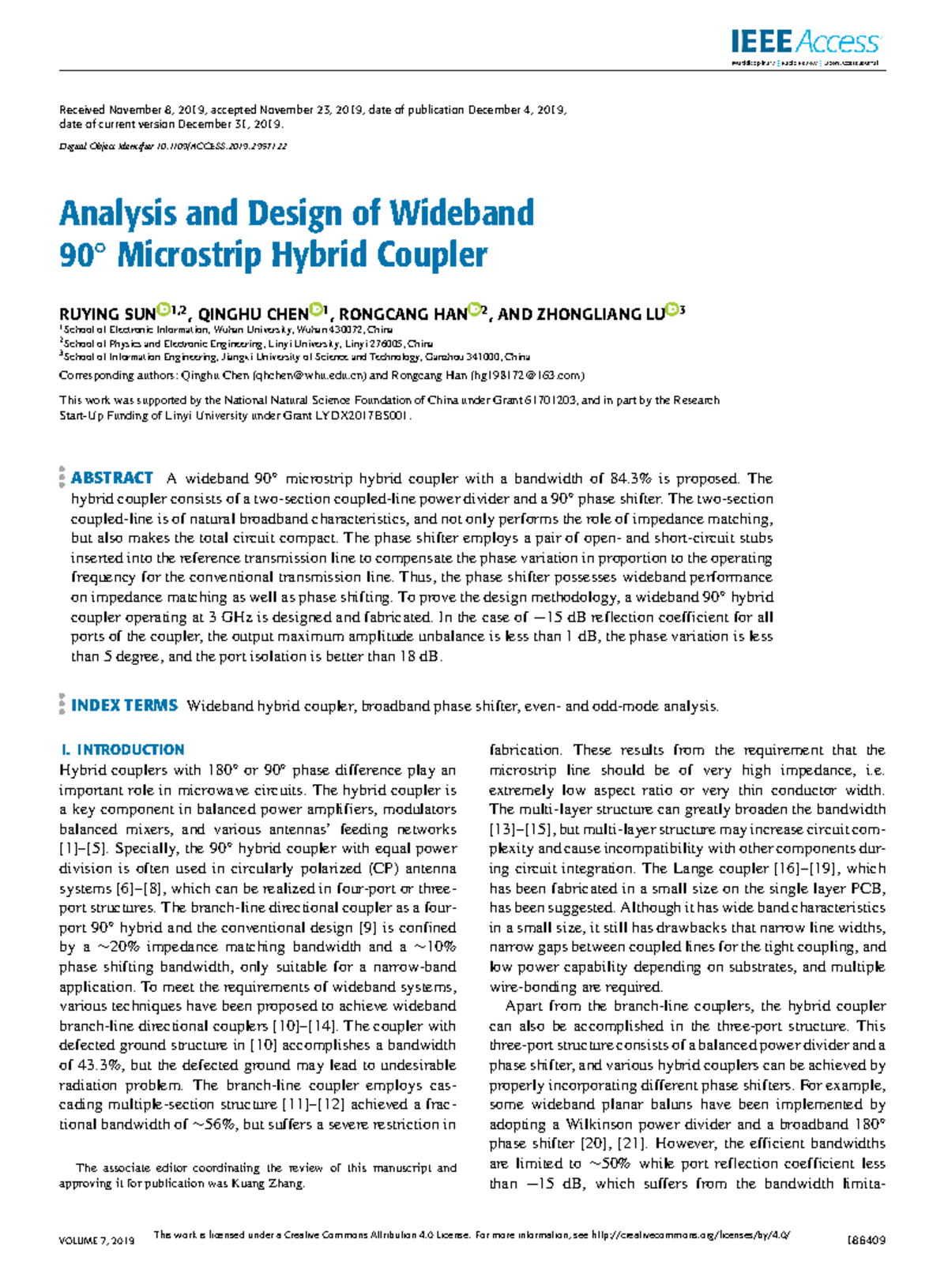 Analysis and Design of Wideband 90° Microstrip Hybrid Coupler - Studocu