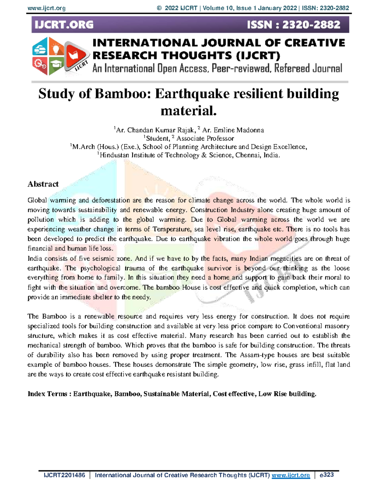 Study of Bamboo as an Earthquake Resilient Material (IJCRT2201486 ...