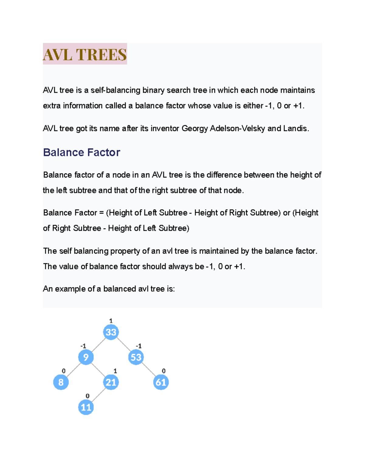 AVL trees - this is the notes of data structure - AVL TREES AVL tree is ...