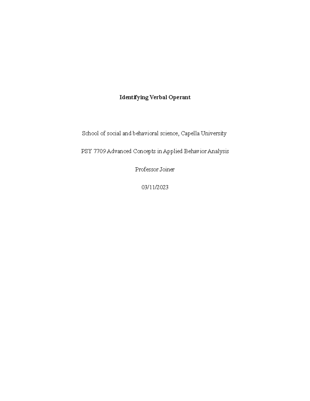 PSY 7709 Final Exam: Identifying Verbal Operants and Their Applications ...
