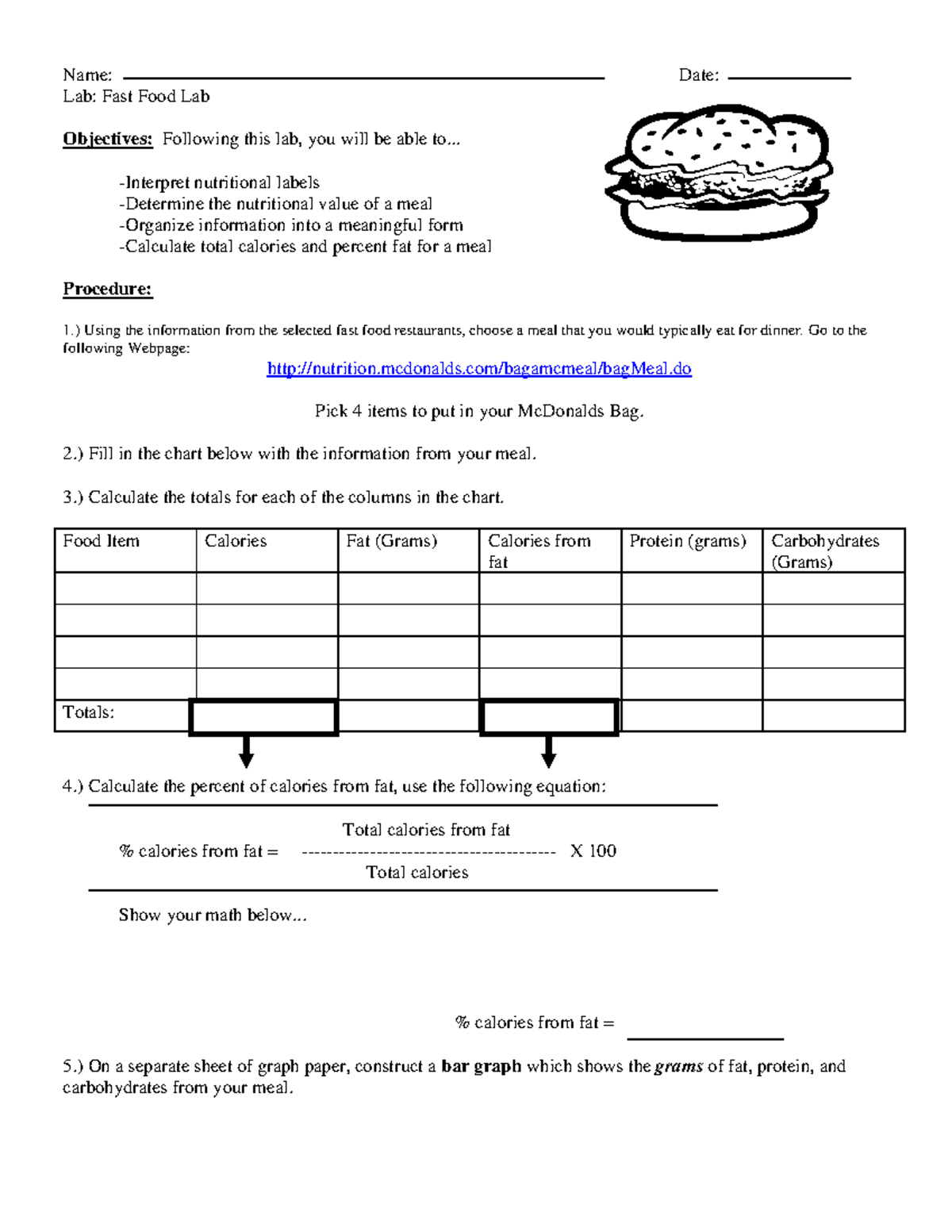 Kami Export - 6 Take Home Fast Food Lab - Name: Date: Lab: Fast Food ...