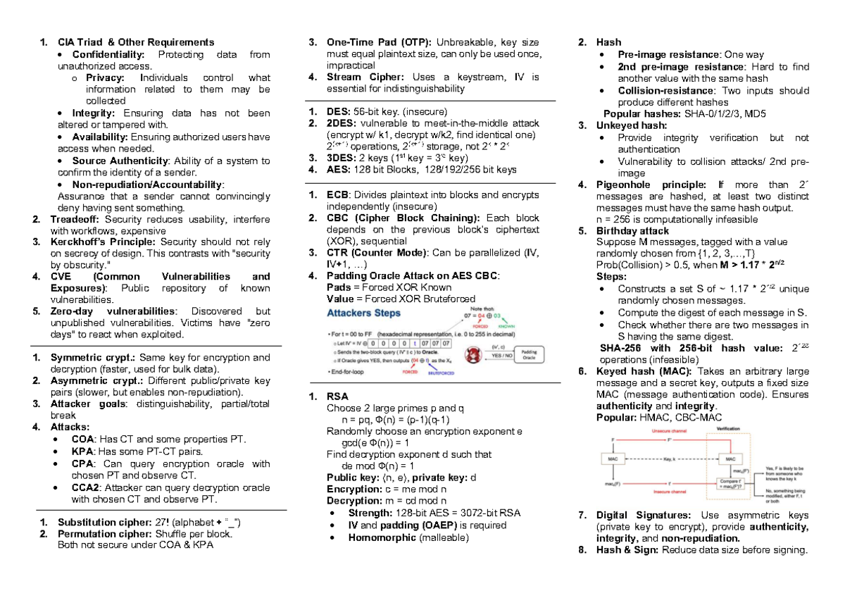 CS2107 Midterm Cheatsheet: Understanding the CIA Triad and Cryptography - Studocu