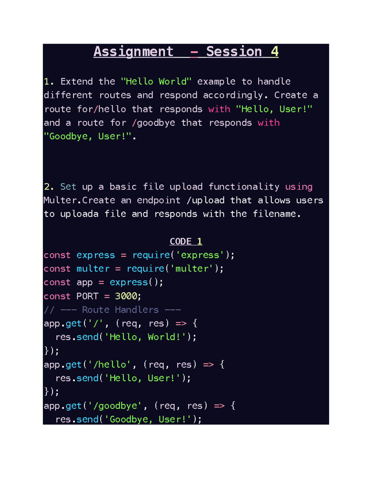 Assignment CS101 - Session 4: File Upload & Route Handling Code - Studocu