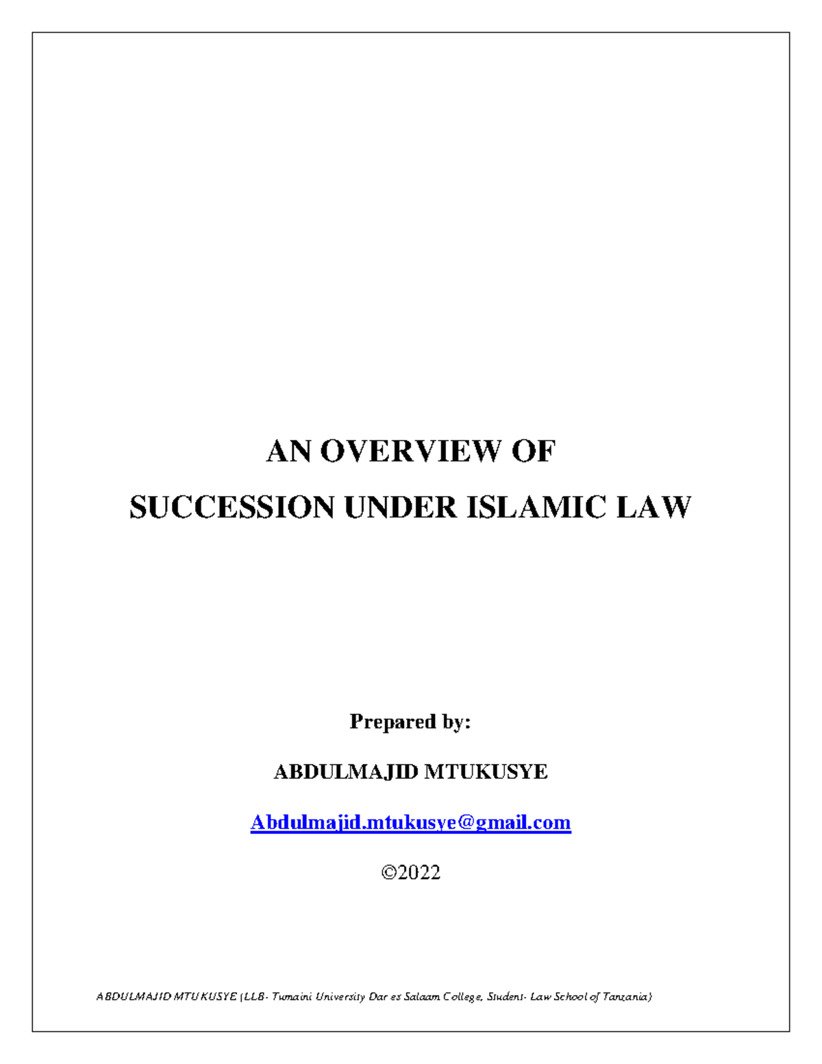 Islamic Law of Succession in Tanzania: A Comprehensive Overview - Studocu
