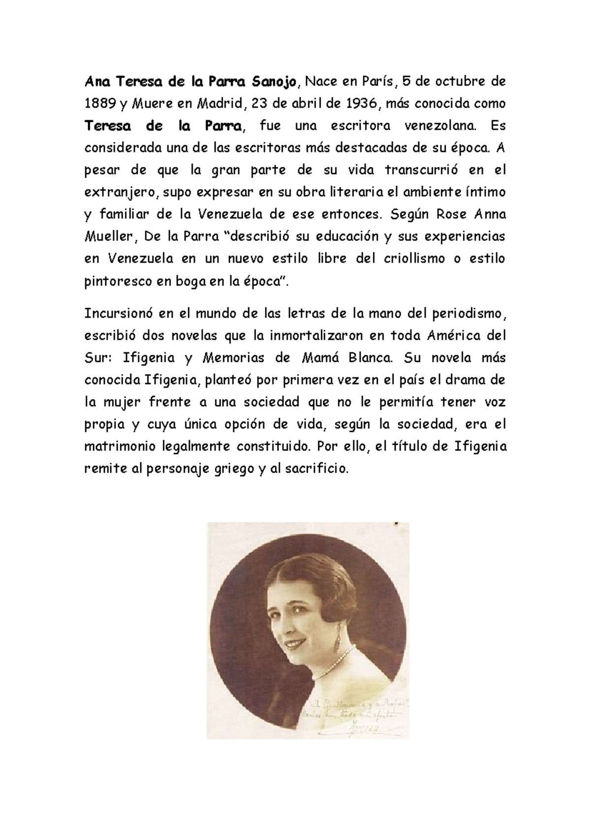 Ana Teresa de la Parra: Vida y Obra de una Escritora Venezolana - Studocu