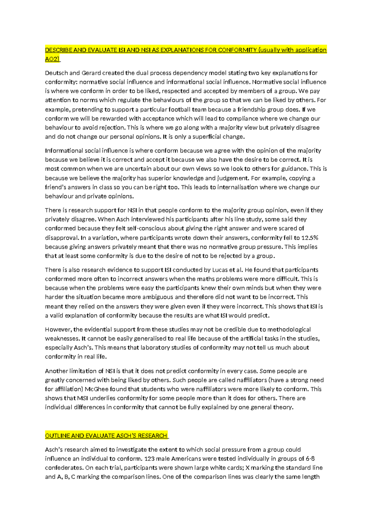 Evaluate ISI & NSI: Key Explanations for Conformity in Psychology - Studocu