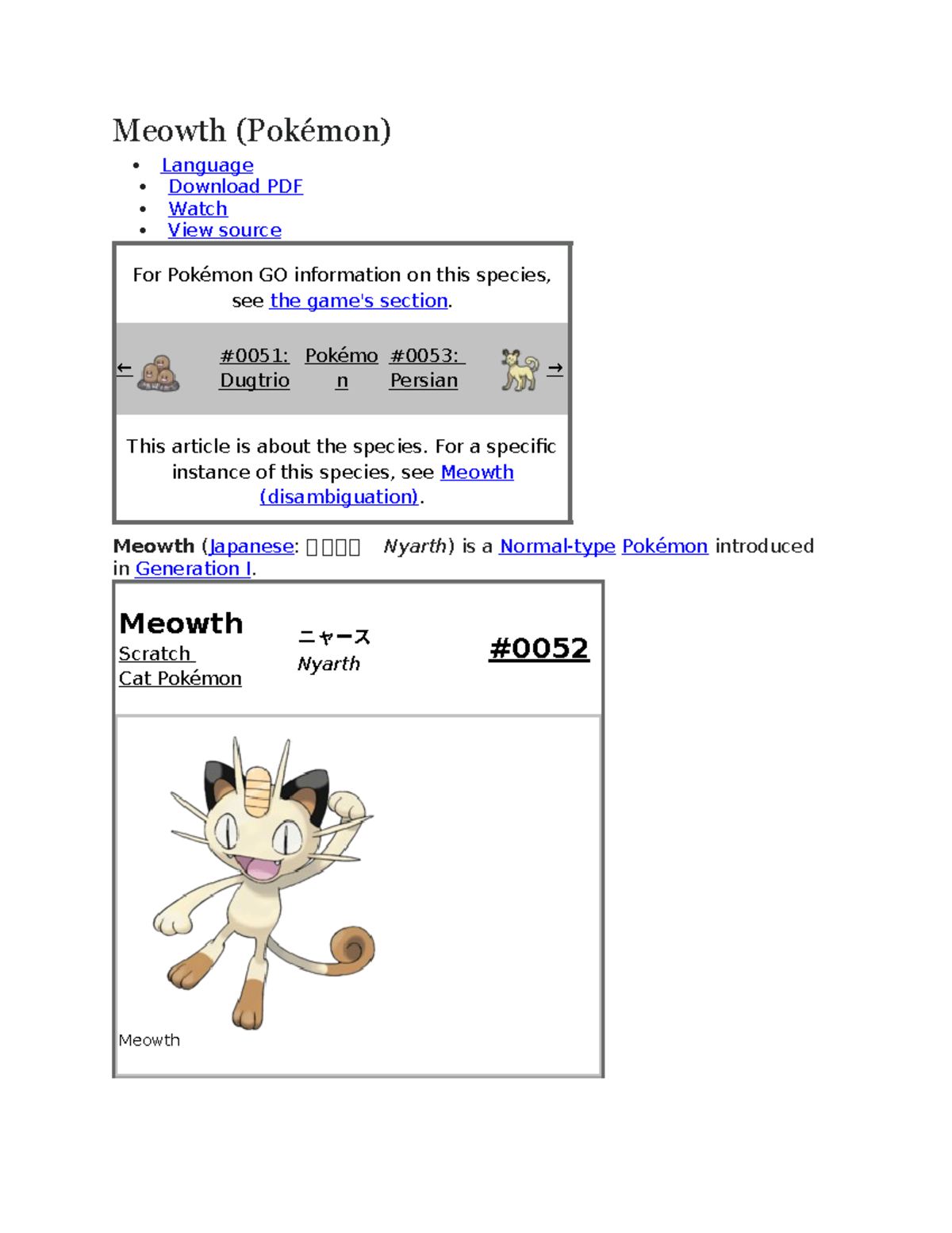 Meowth Pokedex - Meowth (Pokémon) Language Download PDF Watch View ...