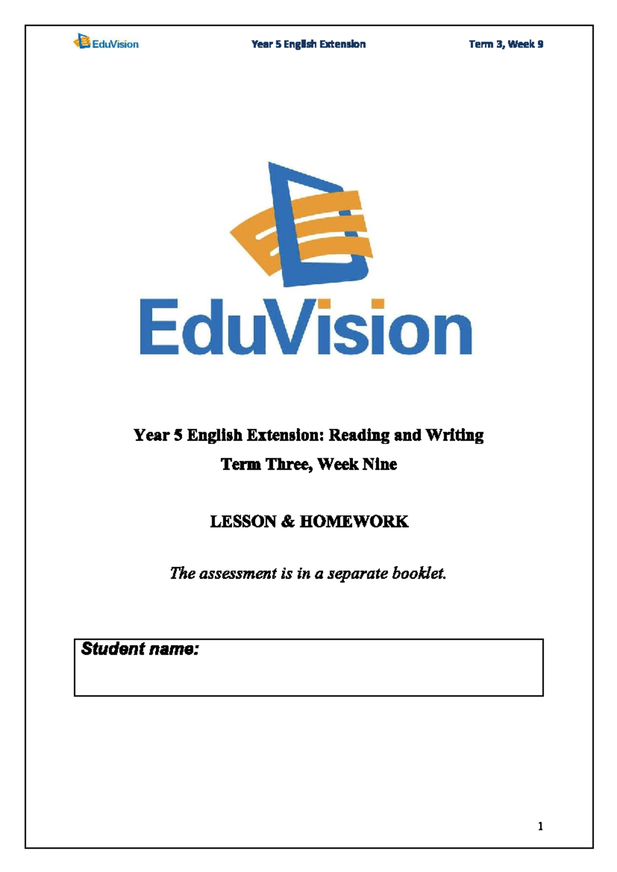 EduVision Year 5 English Extension Term 3, Week 9: Lesson Homework ...