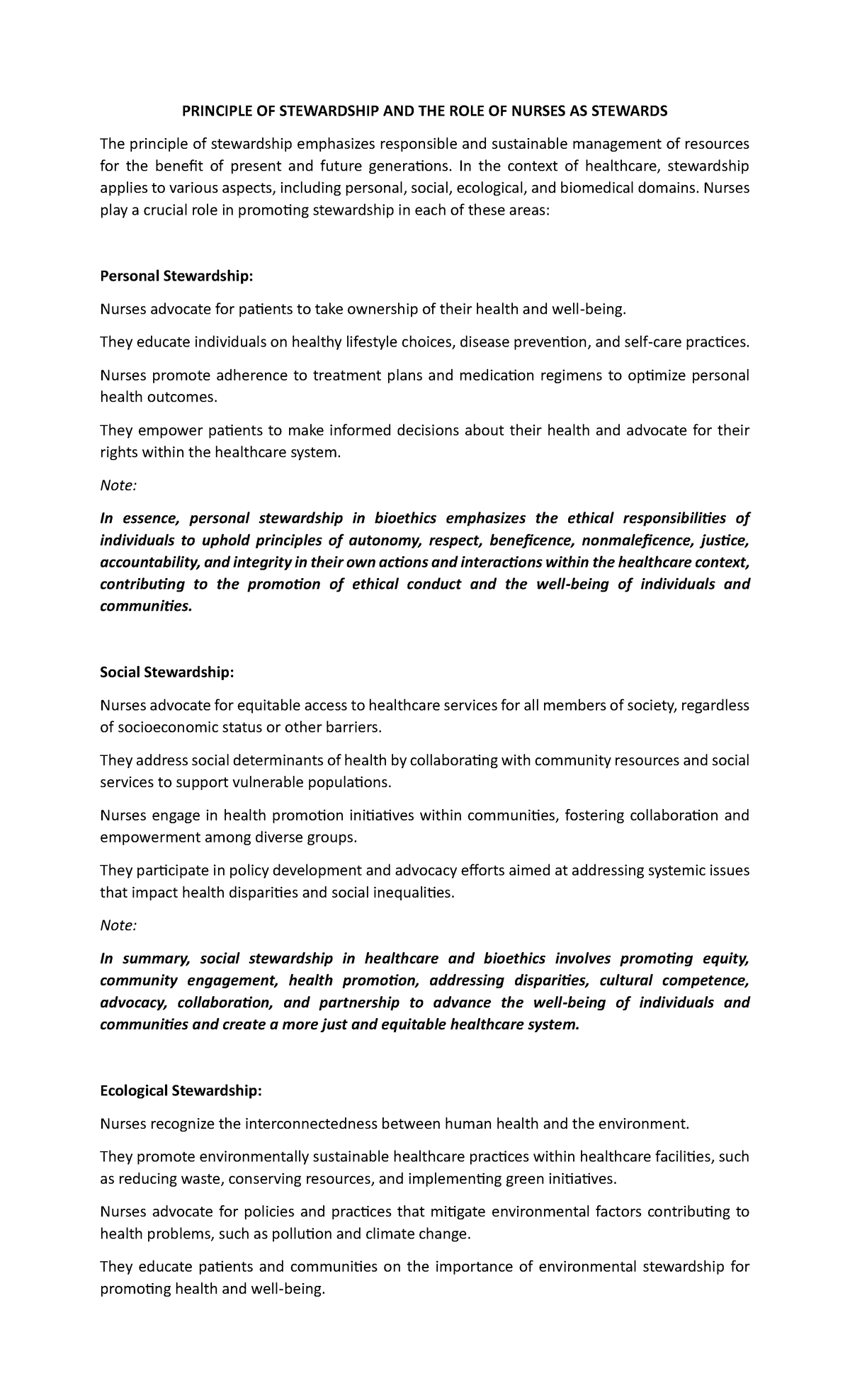 Bioethics PRE-MID Study Guide: Stewardship Principles & Ethical Issues ...
