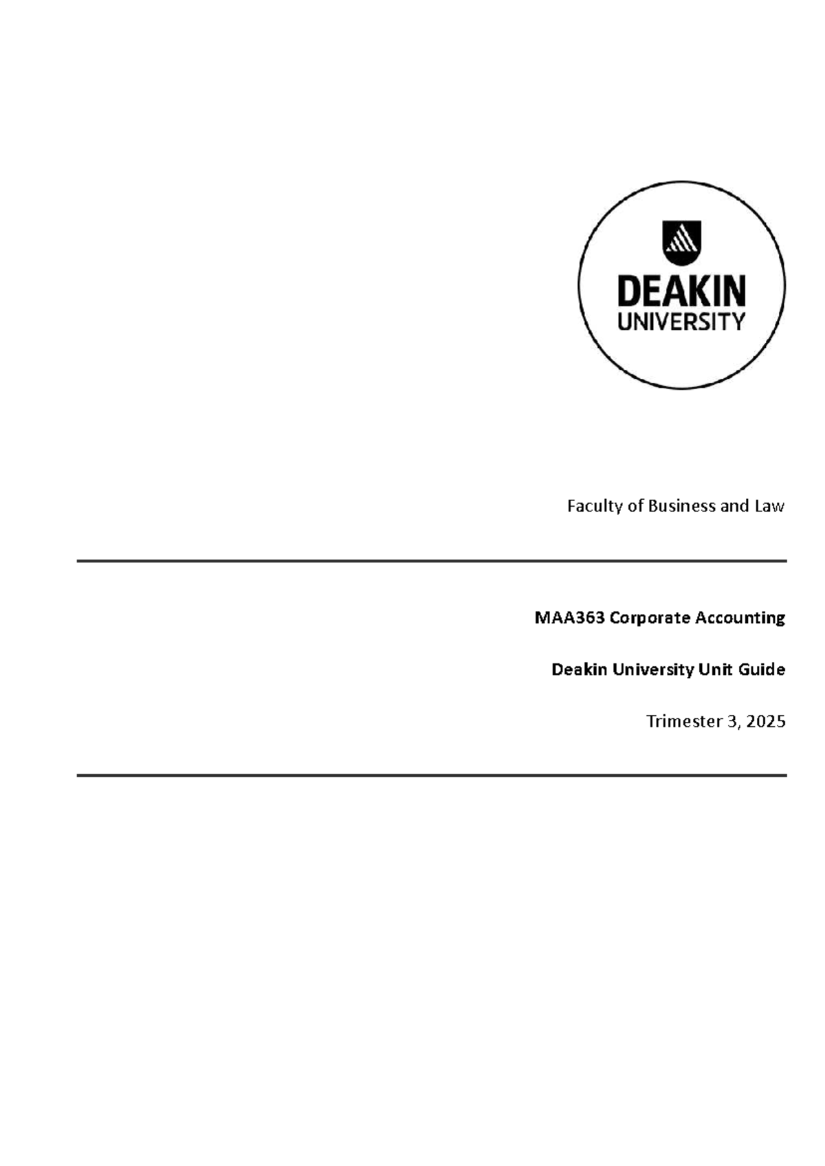 MAA363 Corporate Accounting Unit Guide - Trimester 3, 2025 - Studocu