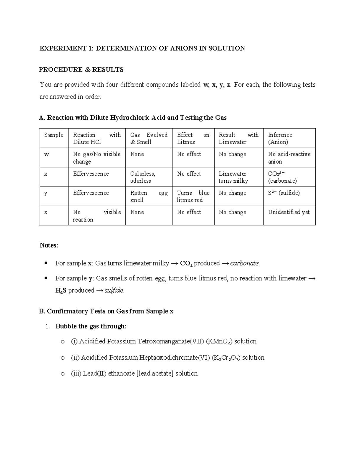 CHM116-200 General Practical Chemistry 2: Anion & Cation Analysis - Studocu
